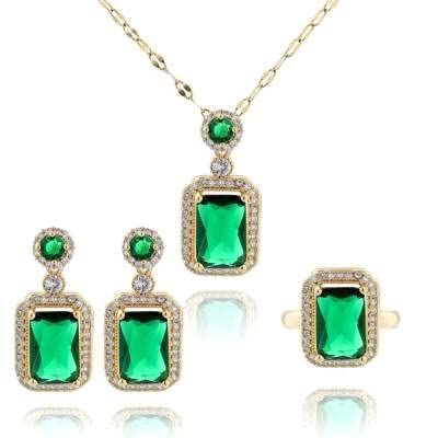 Emerald Zircon Necklace Ring earRing jewelry set