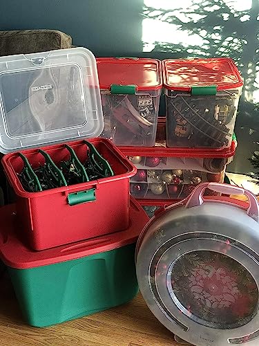 HOMZ 7875RBGLDC.02 Light Organizer Holiday Plastic Storage Container, 2 Pack, Red and Green, 2 Sets
