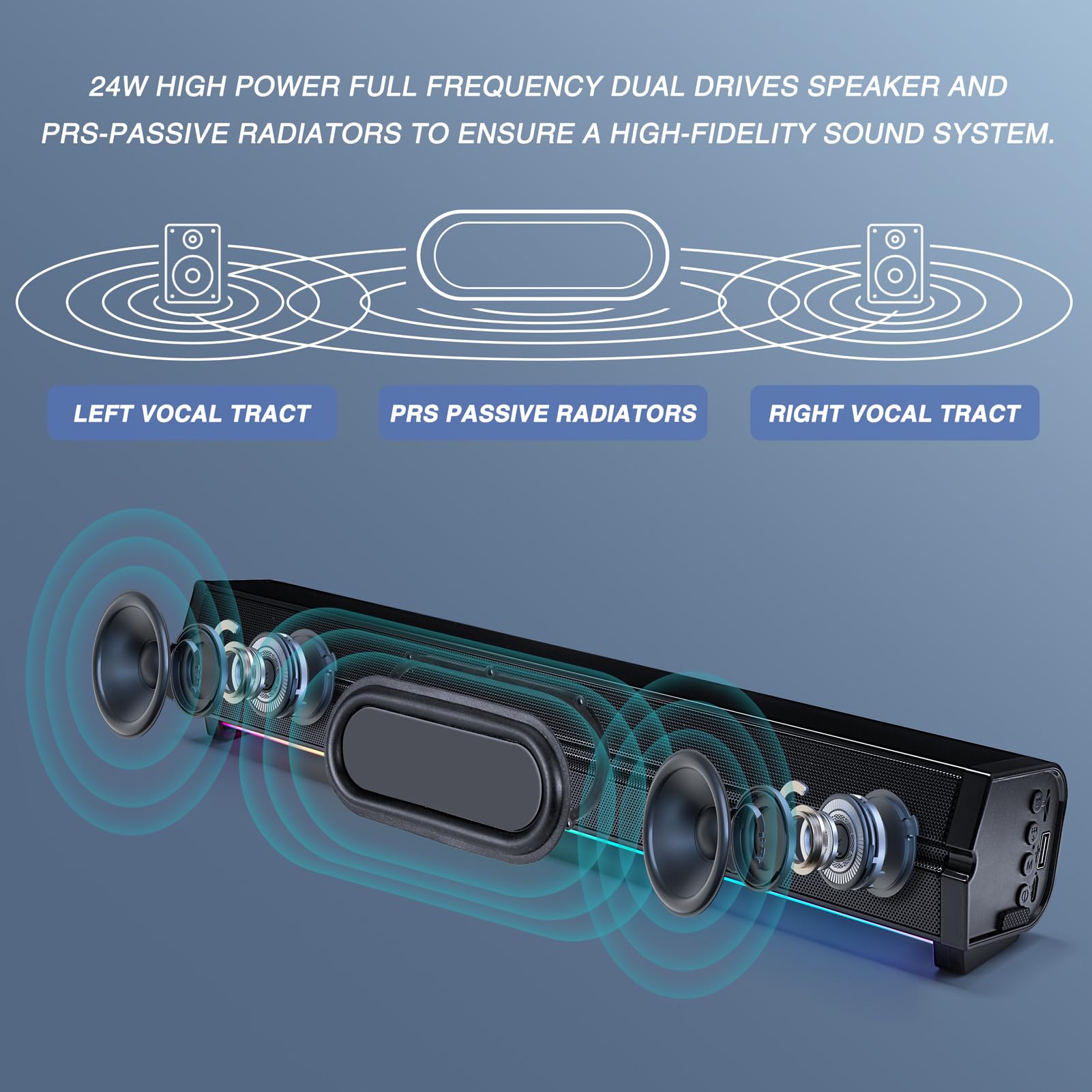 Delxo Pro Wireless Bluetooth Speakers with Lights,24W Loud Stereo Bluetooth Speaker Extra Bass Sound Bar for TV, PC,Tablet and Phone,TWS Pairing FM Radios Portable Speaker for Home,Party,Outdoor,Shops