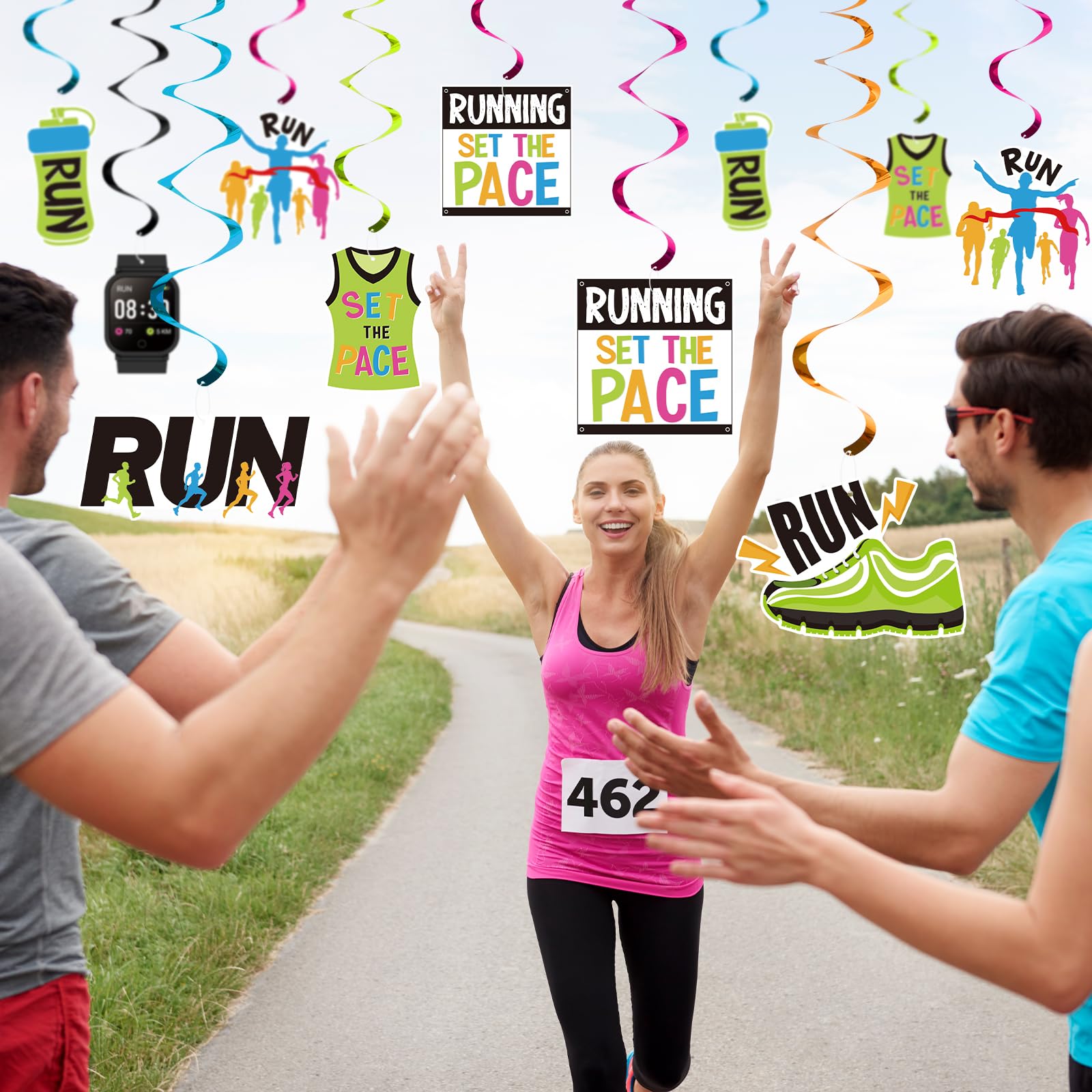 FOZEE Runner Marathon Hanging Swirls, Running Celling Decoration, Marathon Party Hanging Decor, Running Themed Birthday Party Decoartions, 14PCS