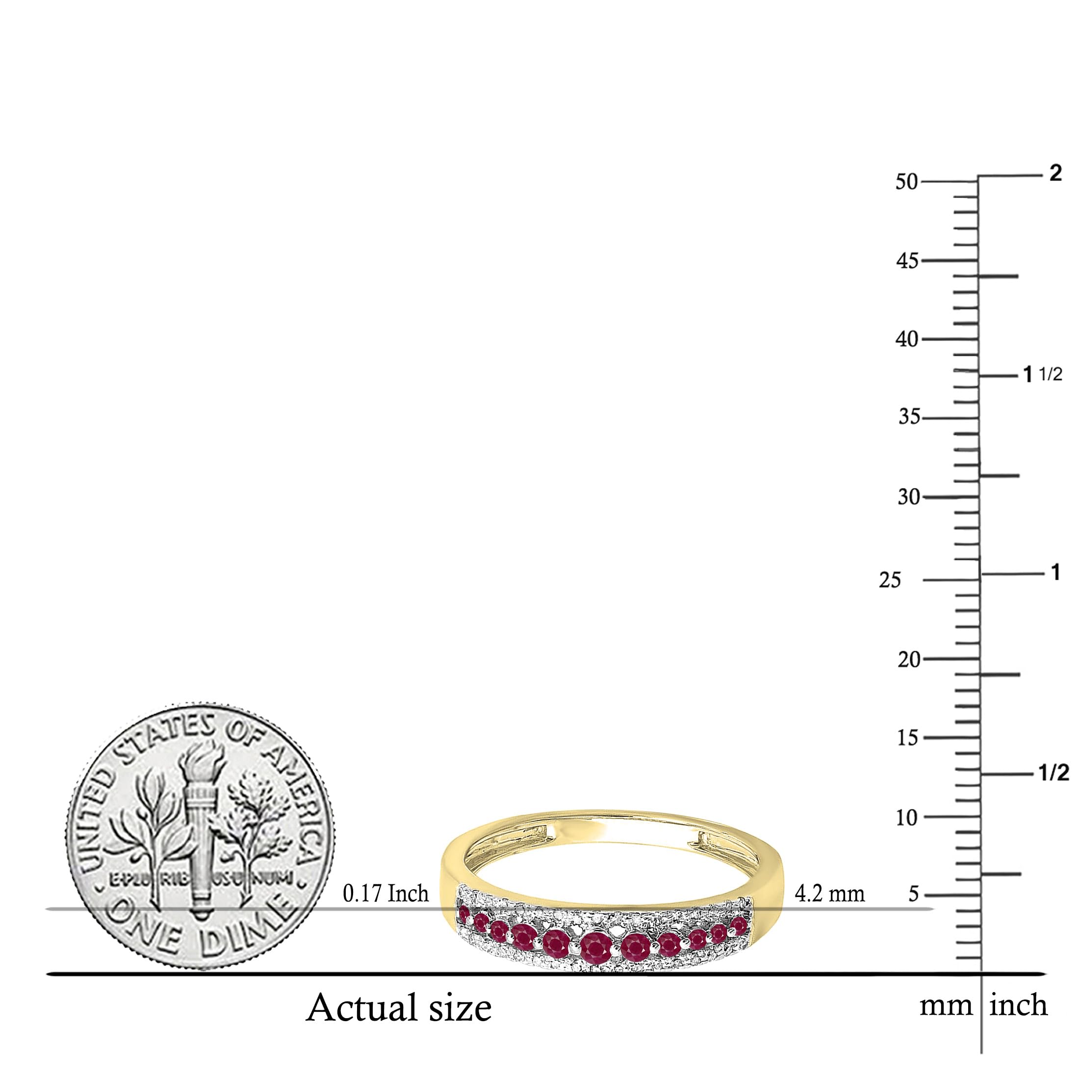 Dazzlingrock Collection Round Ruby & White Diamond Triple Row Anniversary Ring for Women in 18K Yellow Gold Size 7