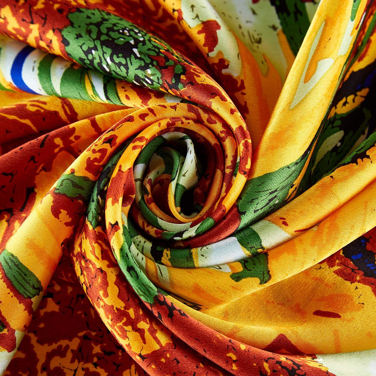 YangtzeStore Large Square Charmeuse Silk Scarf Classic Art Print (Sun Flowers)