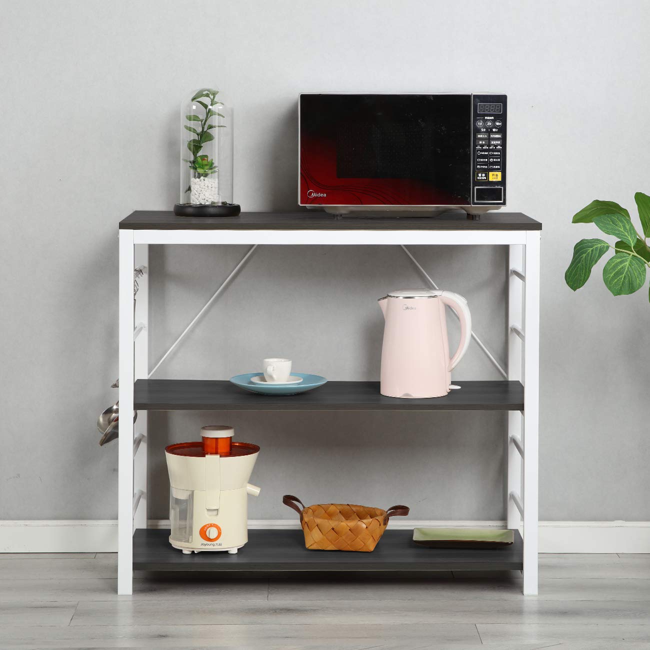 DlandHome Microwave Cart Stand, Kitchen Baker's Rack Utility Storage Shelf Microwave Stand for Spice Rack Organizer Shelf, LD-MR01BK