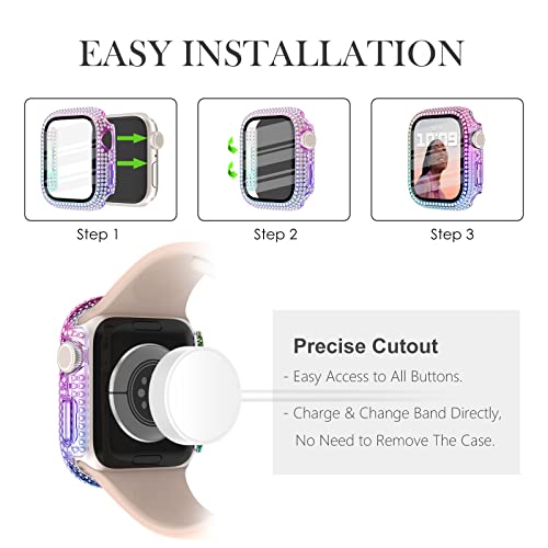 WINGLE 6-Pack Compatible with Apple Watch Case 40mm Face Cover with Screen Protector,Over 200 Bling Crystal Diamond Apple Watch Bumper Case for Apple Watch Series SE 6 5 4 Screen Protector 40mm
