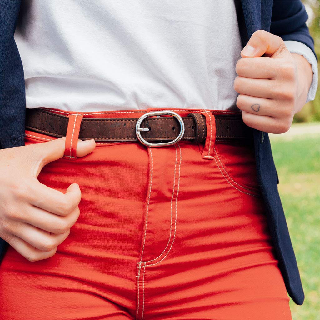 Corkor Women's Cork Belt 25mm Wide Vegan Product (Brown, S - (for waist 27" to 31"))