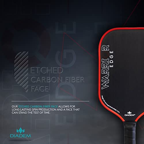Diadem Warrior Edge Classic Pickleball Paddle, Carbon Fiber(Graphite) Etched Face for Max Spin, 16mm Core, Midweight 8oz. - Teal