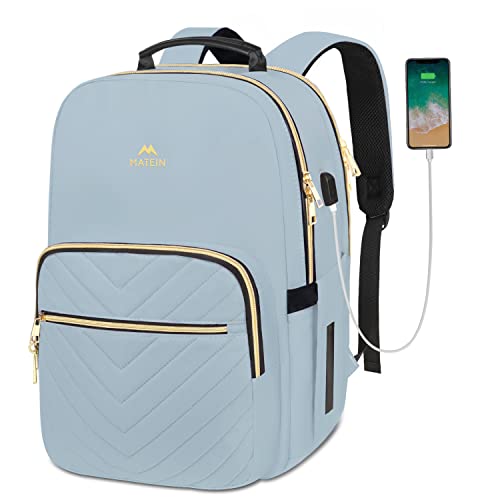 MATEIN 15.6 Laptop Backpack, Quilted Cute Slim Backpacks for Women with Luggage Strap & Leather Handle, Lightweight Fashion Travel Computer Bag Padded Durable Casual Daypack for Office, Business, Blue