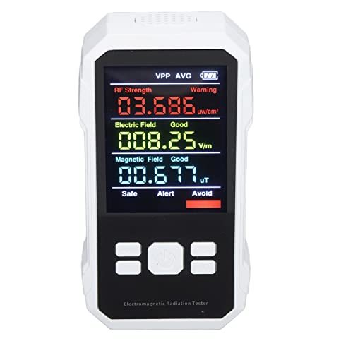 Handheld Radiation Detector, Digital Geiger Counter Dosimeter RF Radiation Monitor Electromagnetic Radiation Tester with Battery Handheld Radiation Meter for Home, Office, Factory (White)