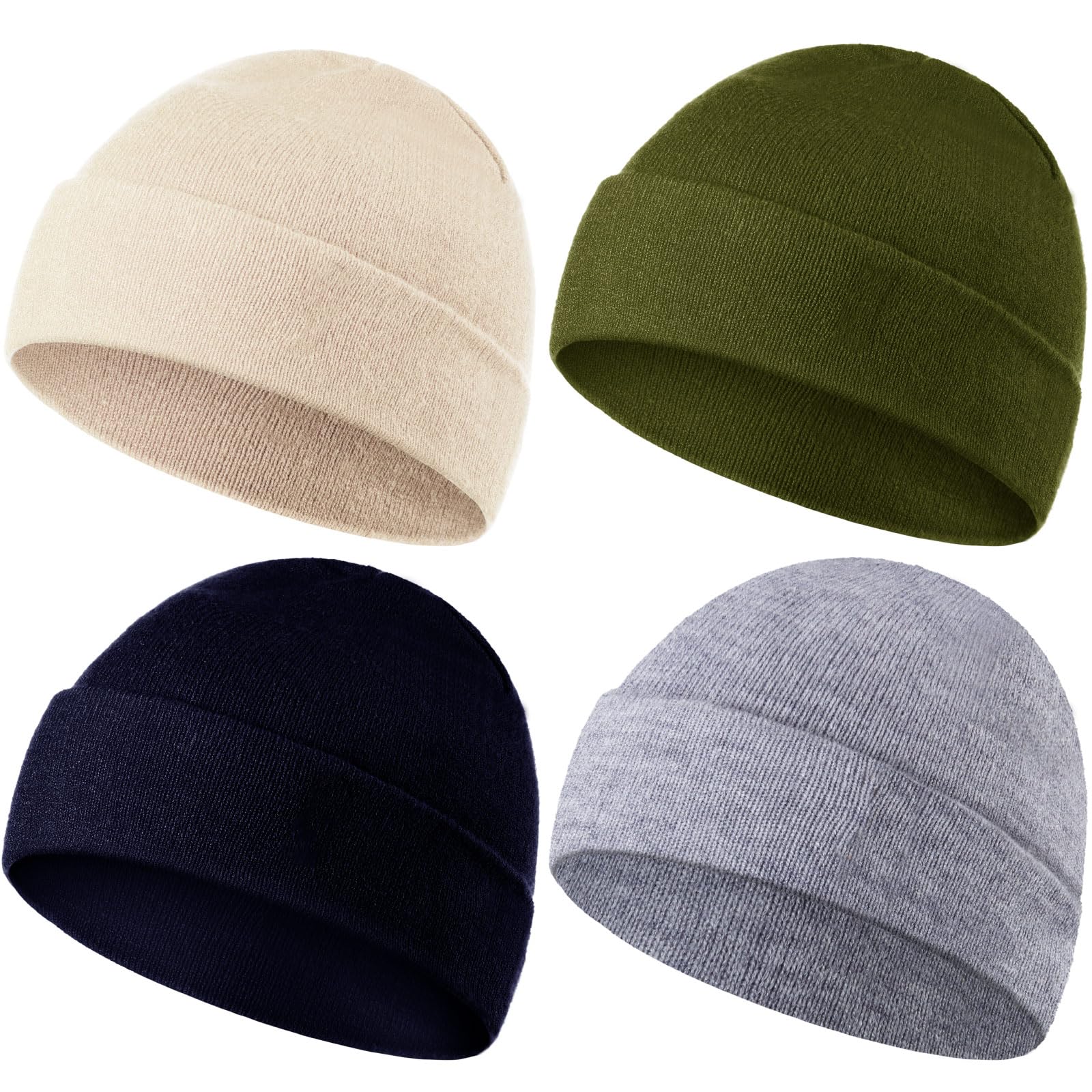 SATINIOR 4 Pieces Baby Beanies Toddler Beanie Hat for Boys Girls Winter Spring Warm Cute Infant Cozy Hat 0-36 Months(Beige, Navy Blue, Army Green, Gray)