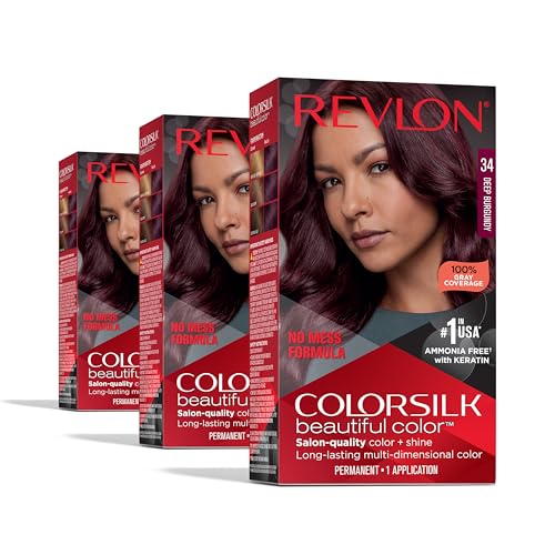 Revlon Permanent Hair Color, Permanent Red Hair Dye, Colorsilk with 100% Gray Coverage, Ammonia-Free, Keratin and Amino Acids, Red Shades (Pack of 3)