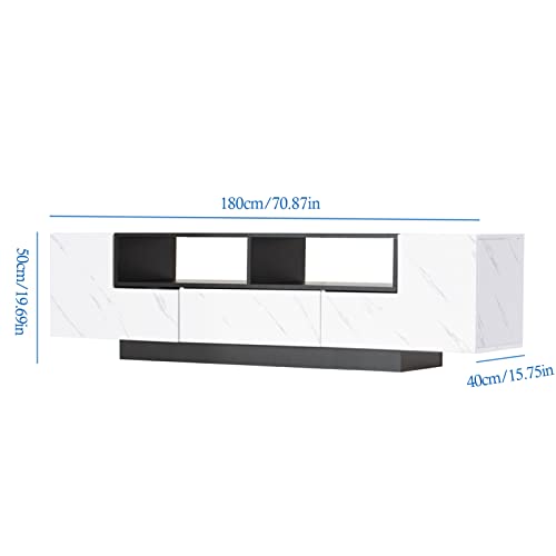 Vinctik 6&Fox 70inch LED TV Stand for 80/75 inch TV,Modern TV Stand for Living Room,TV Console,High Gloss Entertainment Center with Large Storage Drawer,APP LED Light(Marbling)