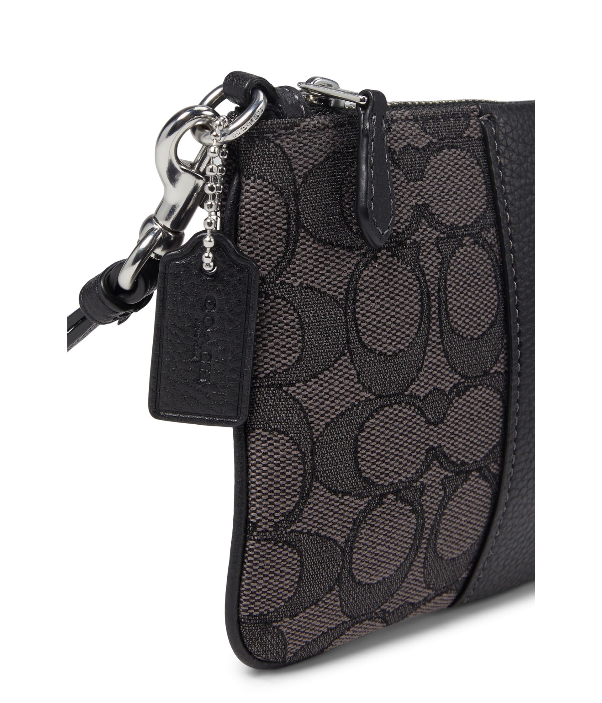 Coach Box Program Signature Jacquard Small Wristlet, Smoke Black