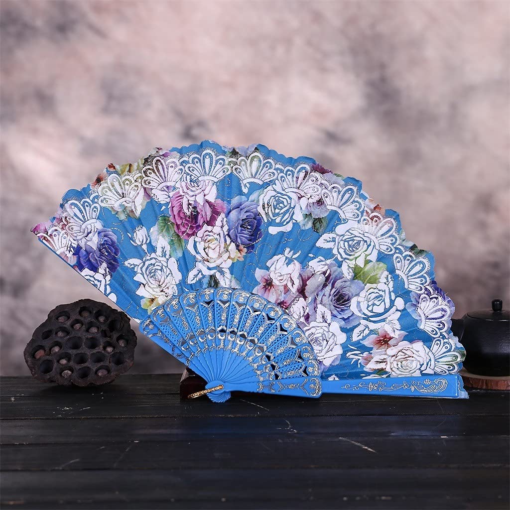 DUO ER 2pcs Folding Held Fans Pattern Dance Wedding Party Lace Folding Hand Held Flower Fans Hand Held Fan (Color : Purple)