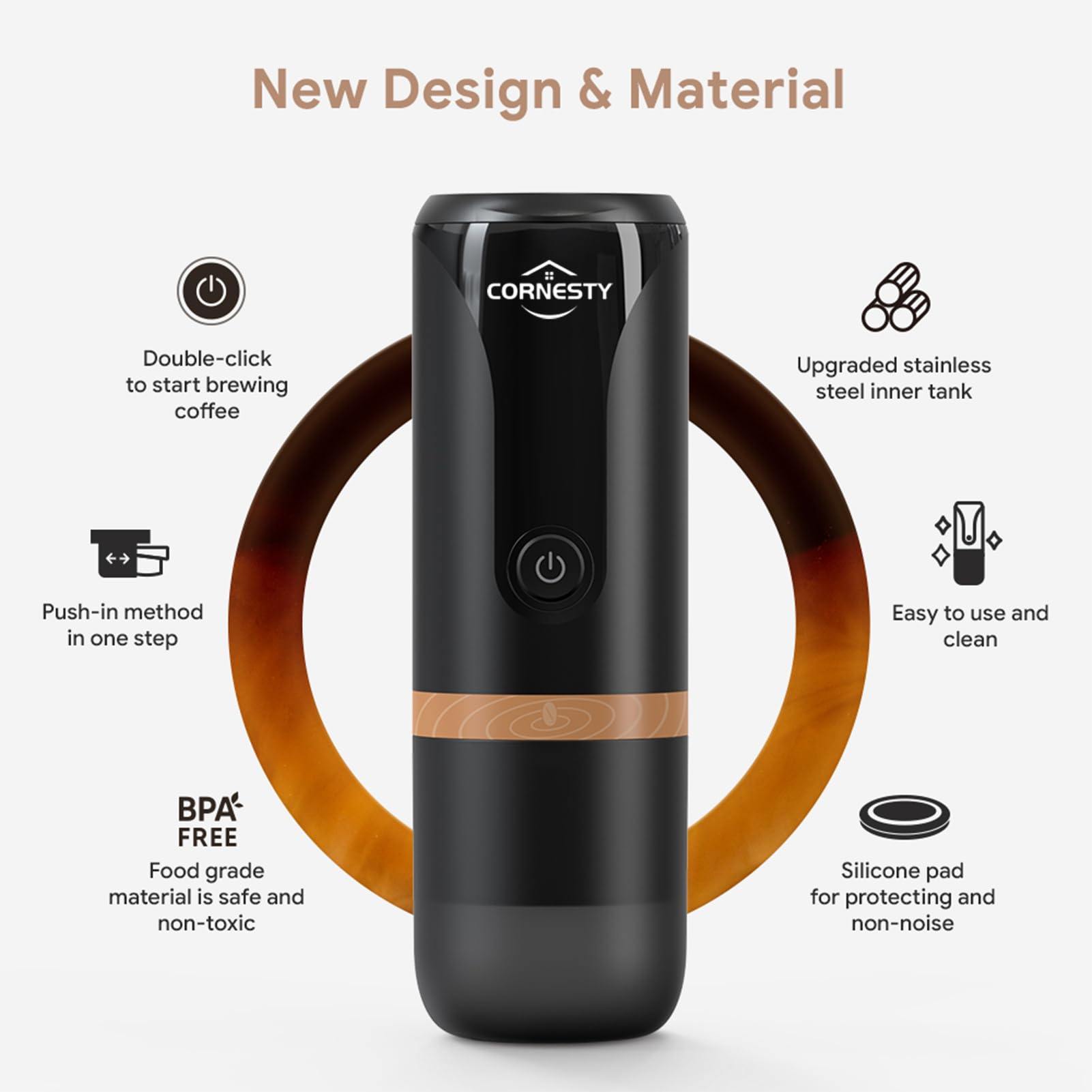 Cornesty Portable Coffee Maker, Rechargeable 2 in 1 Small Travel Espresso Machine, 9 Bar Pressure 12V Fast Brewing Coffee Machine Compatible with NS Pods & Ground Coffee for Camping Office Hiking RV