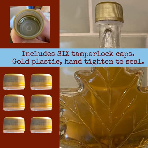 Maple Tapper Glass Maple Syrup Bottles Jars (Set of 3) with (6) Self-Sealing Caps – Reusable Leaf Shaped, Food Grade Canning Bottles 250 ml, 8.4 oz for Sugarmaking & 5 Recipe Cards, Instructions