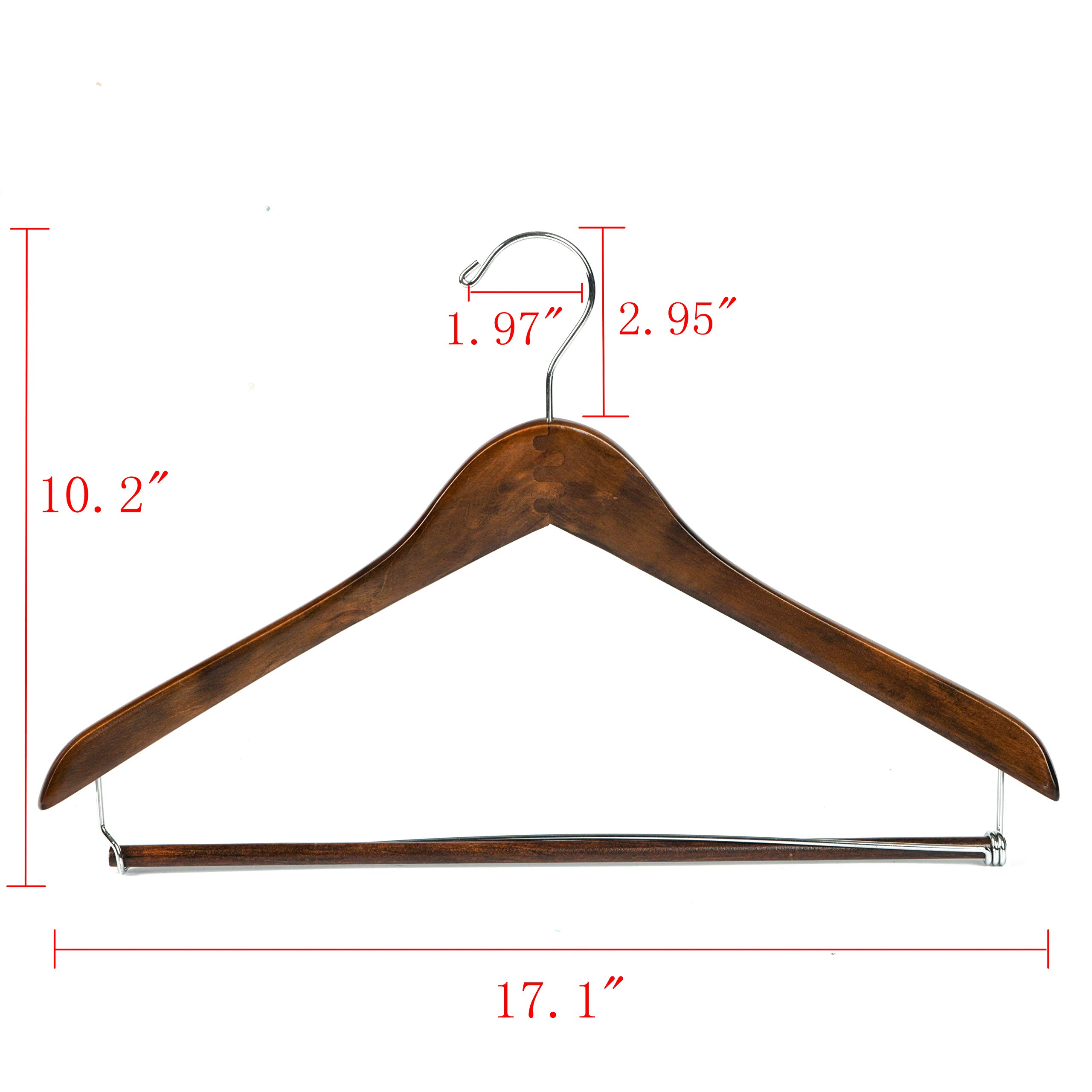 Quality Hangers Wooden Hangers Beautiful Sturdy Suit Coat Curved Hangers Great for Travelers Heavy Duty Hanger with Locking Bar - Retro Finish (5)