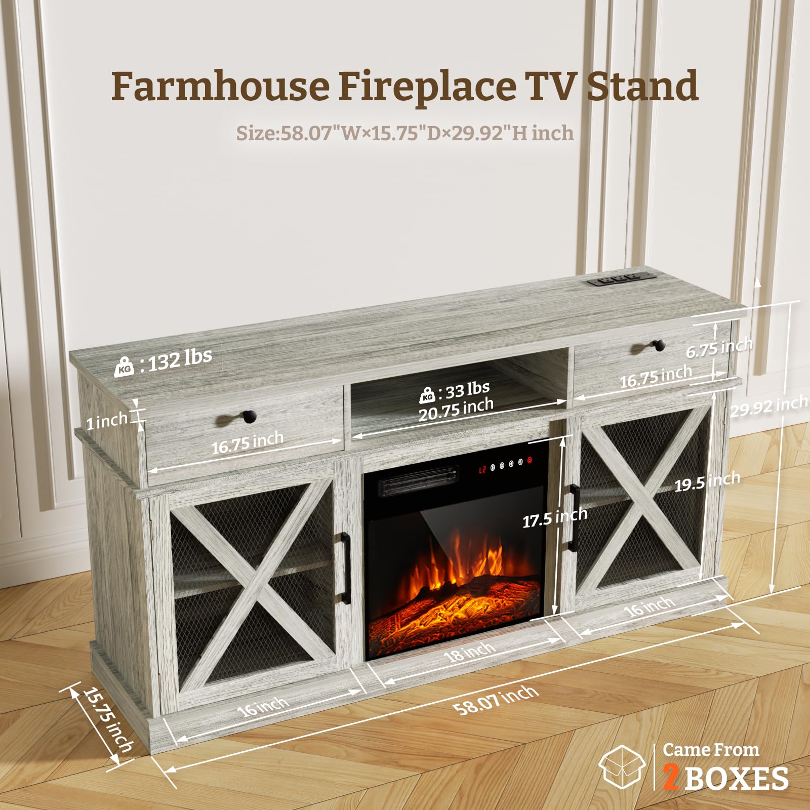 Eueiriup TV Stand with Fireplace
