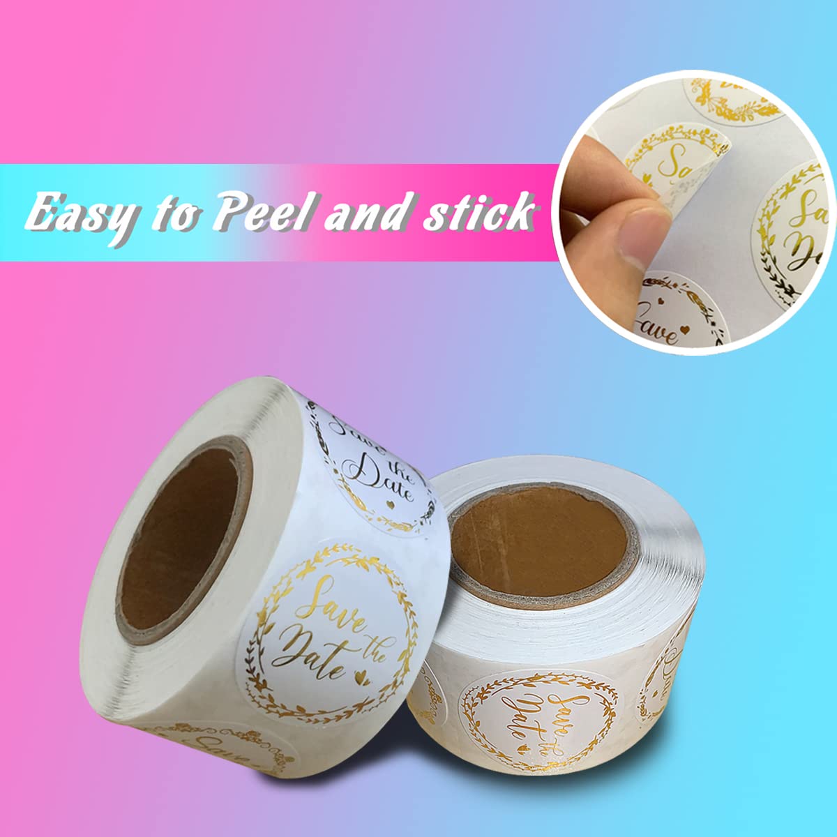Save The Date Stickers Labels 500 Pieces Per Roll Real Gold Foil Embossed Envelope Stickers for Birthday Wedding Baby Shower Party Invitation 1.5 Inch