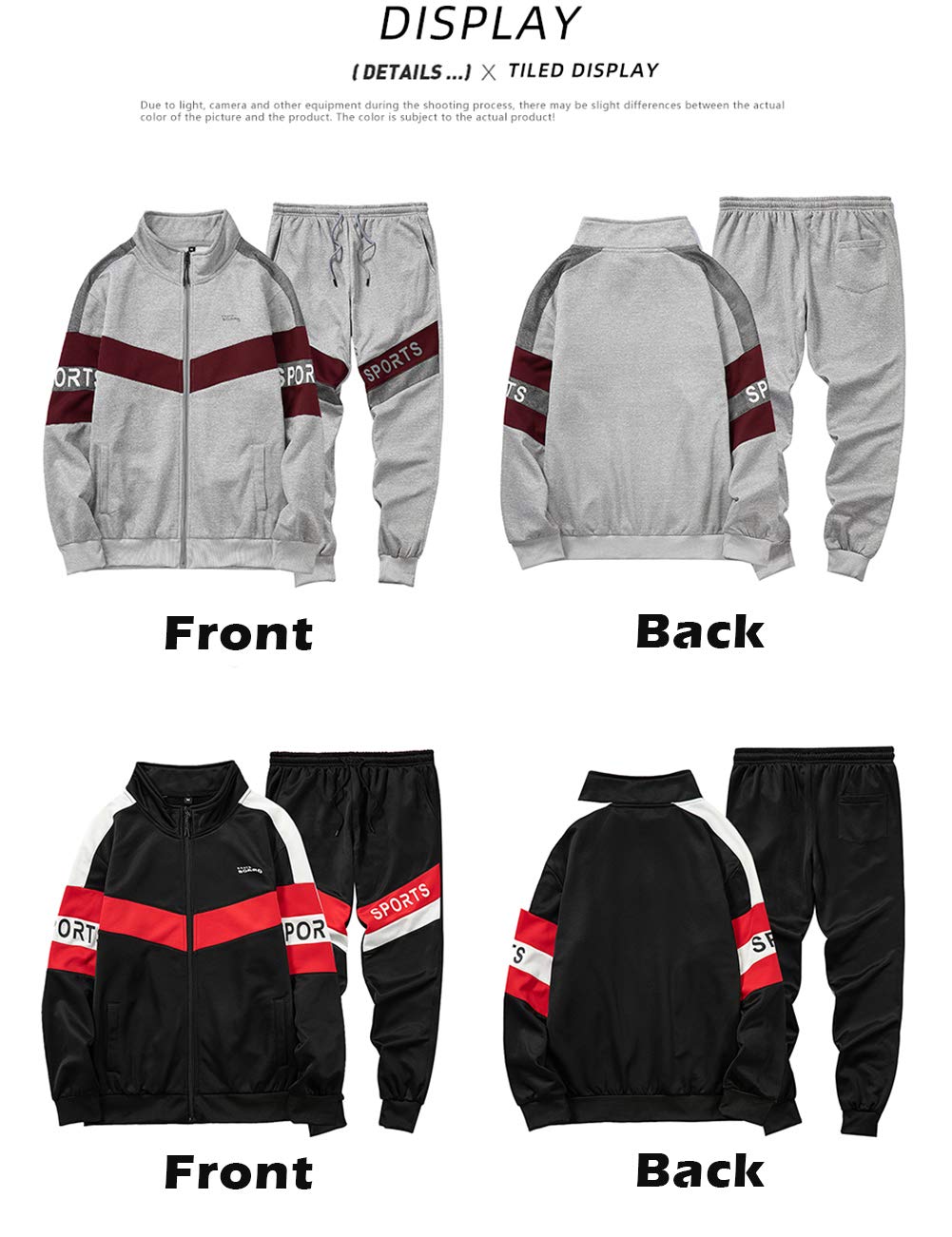 DUOFIER Men's Tracksuit Set Sweatshirt Jogger Sweatpants Solid Patchwork Warm Sports Suit, Black-S