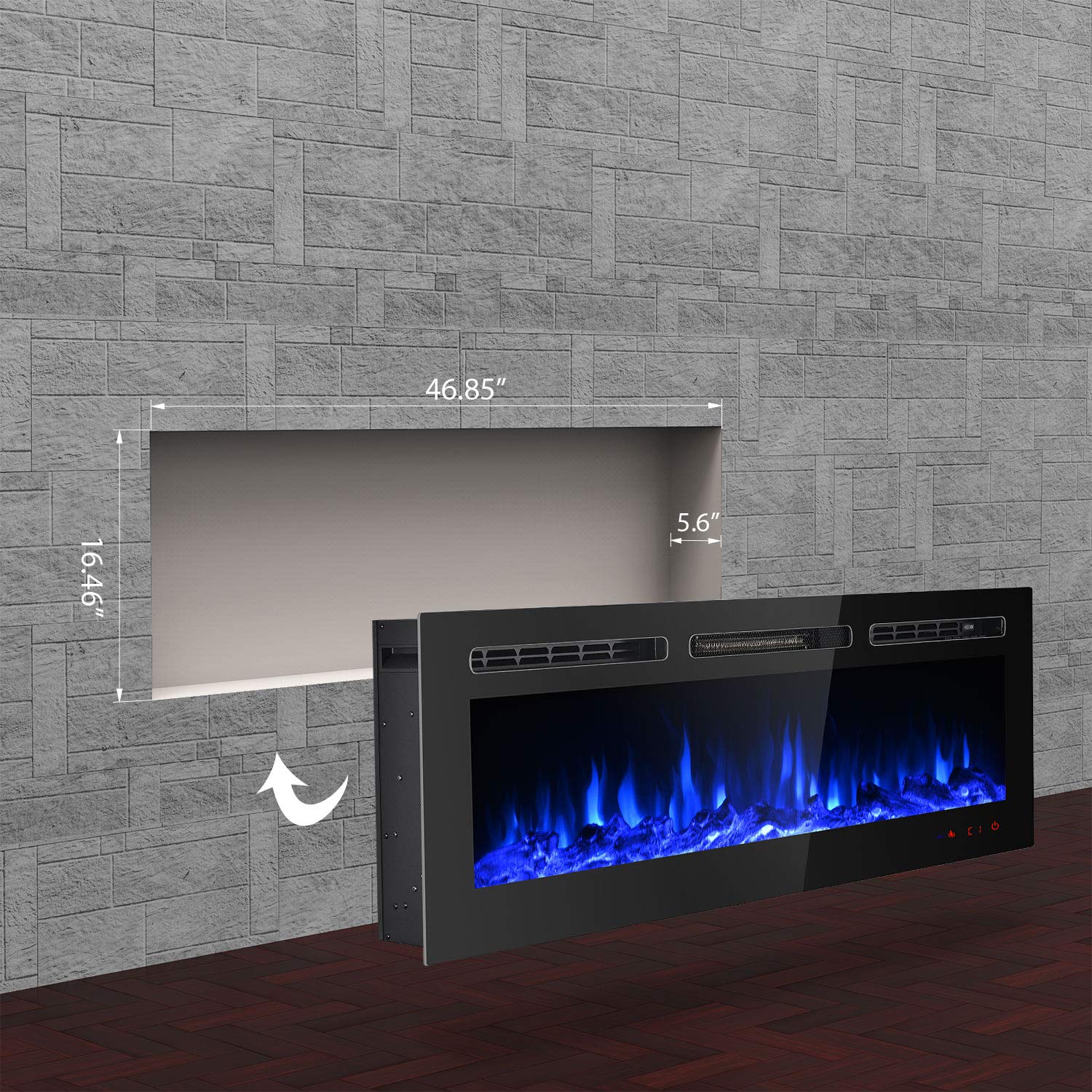 GMHome 80 Inches Wall Recessed Electric Fireplace Wall Mounted in-Wall Built Heater, Log Sets & Crystals, 9 Changeable Colors, with Remote, 1500W Fireplace, Black