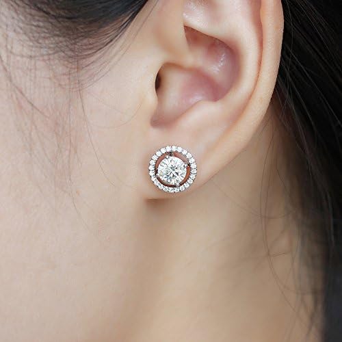 DovEggs 10K White Gold Post 2ct 6.5mm G-H-I Color Created Moissanite Stud Earring with Jackets Push Back k Gold QUALITY Silver Earrings for Women