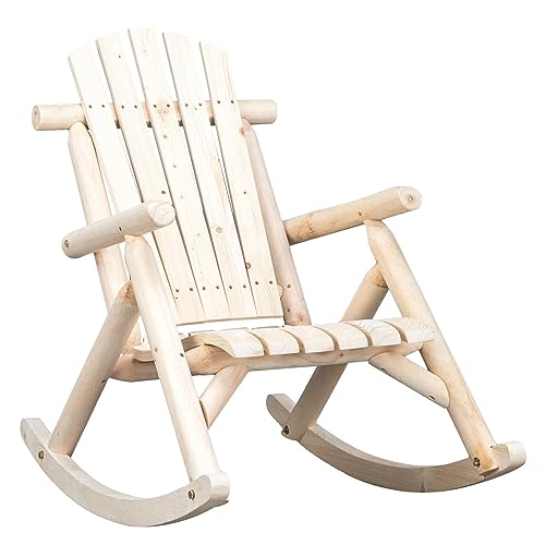 vinmax Outdoor Fir Wood Rocking Chair - Log Color | Courtyard Patio Furniture with Classic Design | Wooden Outdoor Rocker for Garden and Porch