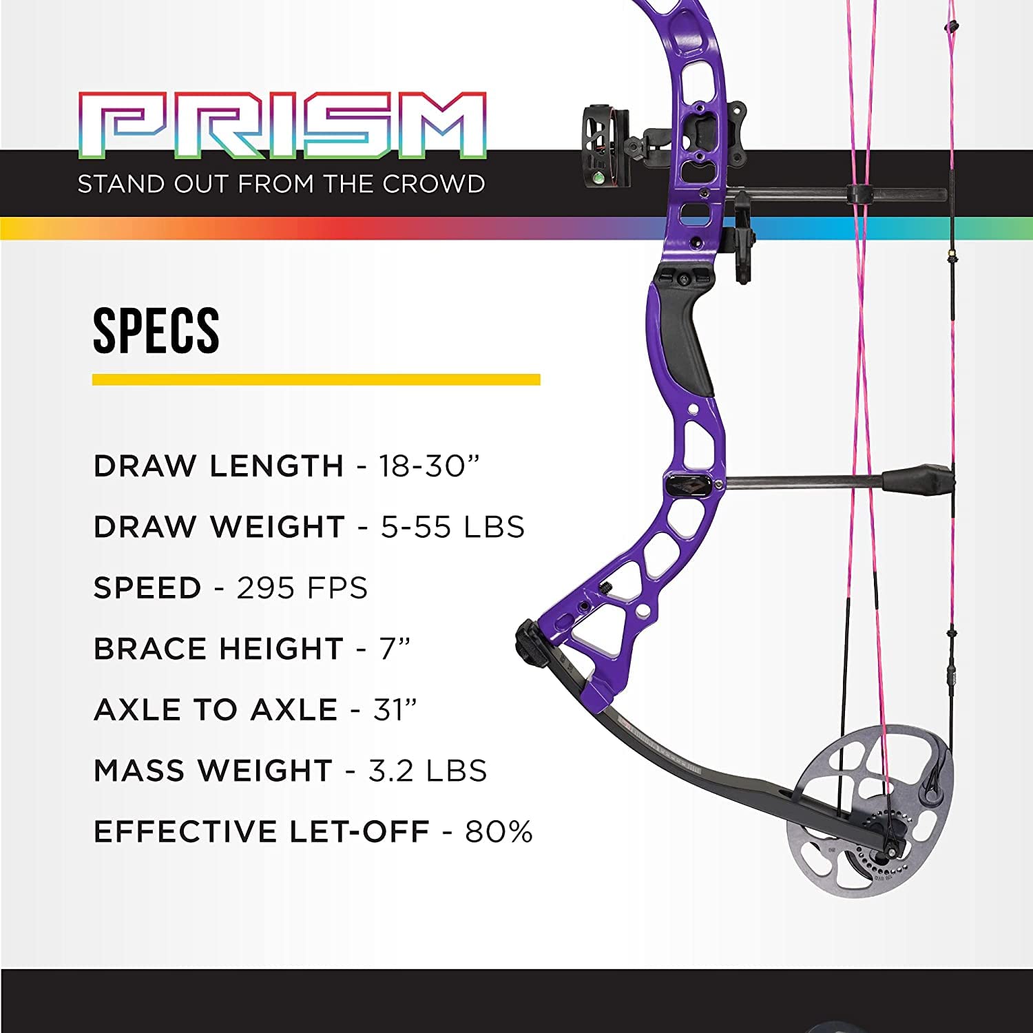 DIAMOND ARCHERY Prism Fully Equipped Adjustable Durable Compound Bow, 5-55 lbs, Purple, Right Hand
