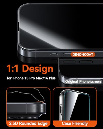 DIMONCOAT 4-PACK for iPhone 13 Pro Max/iPhone 14 Plus Screen Protector [10X Military Protection] [Easy Installation Frame] Compatible iPhone 13 Pro Max/iPhone 14 Plus 6.7'' HD 9H Tempered Glass