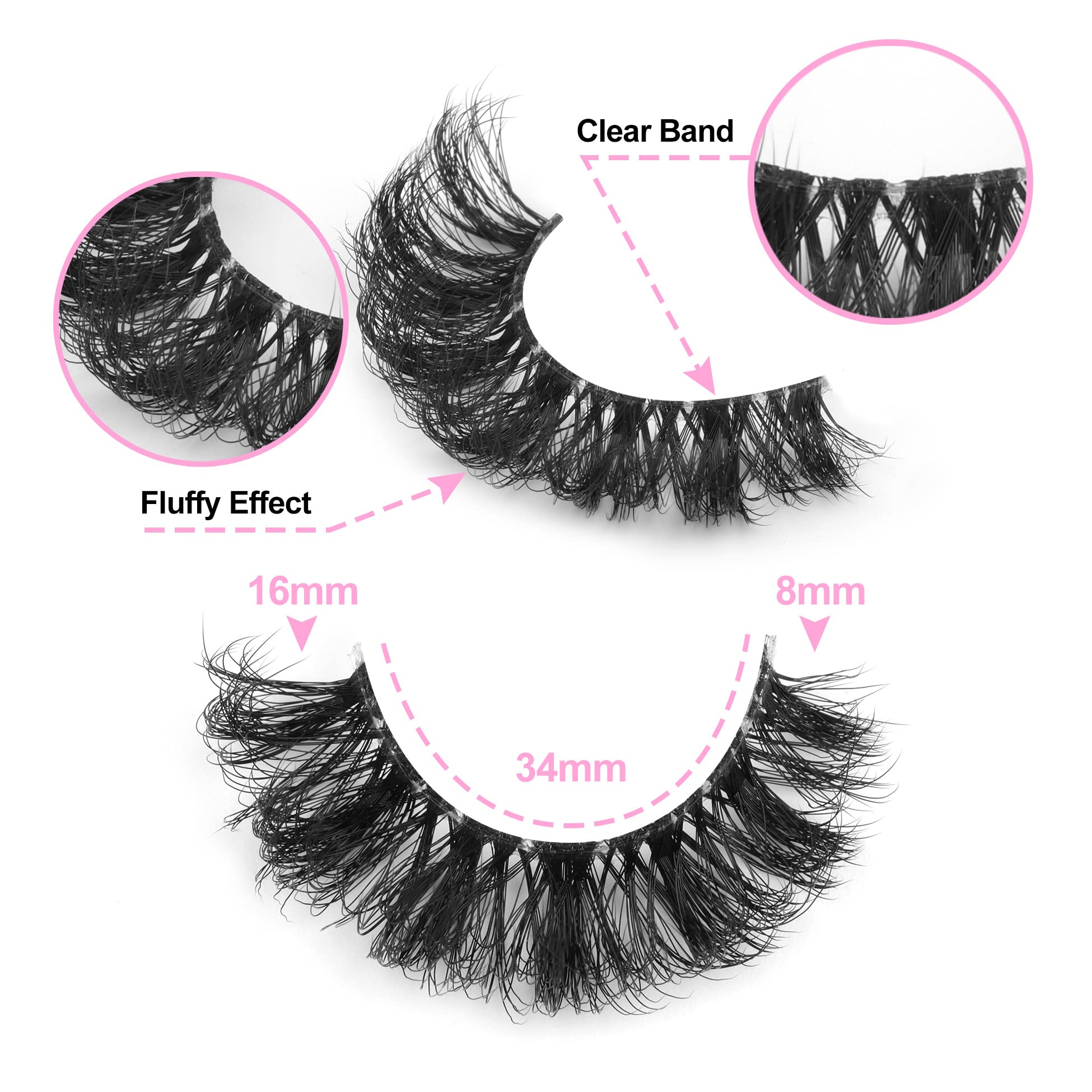 False Eyelashes Natural Fluffy Lashes Russian Strip Lashes with Clear Band 10 Pairs Wispy Lashes 16mm D Curl Lashes that Look Like Extensions Pack by EYDEVRO
