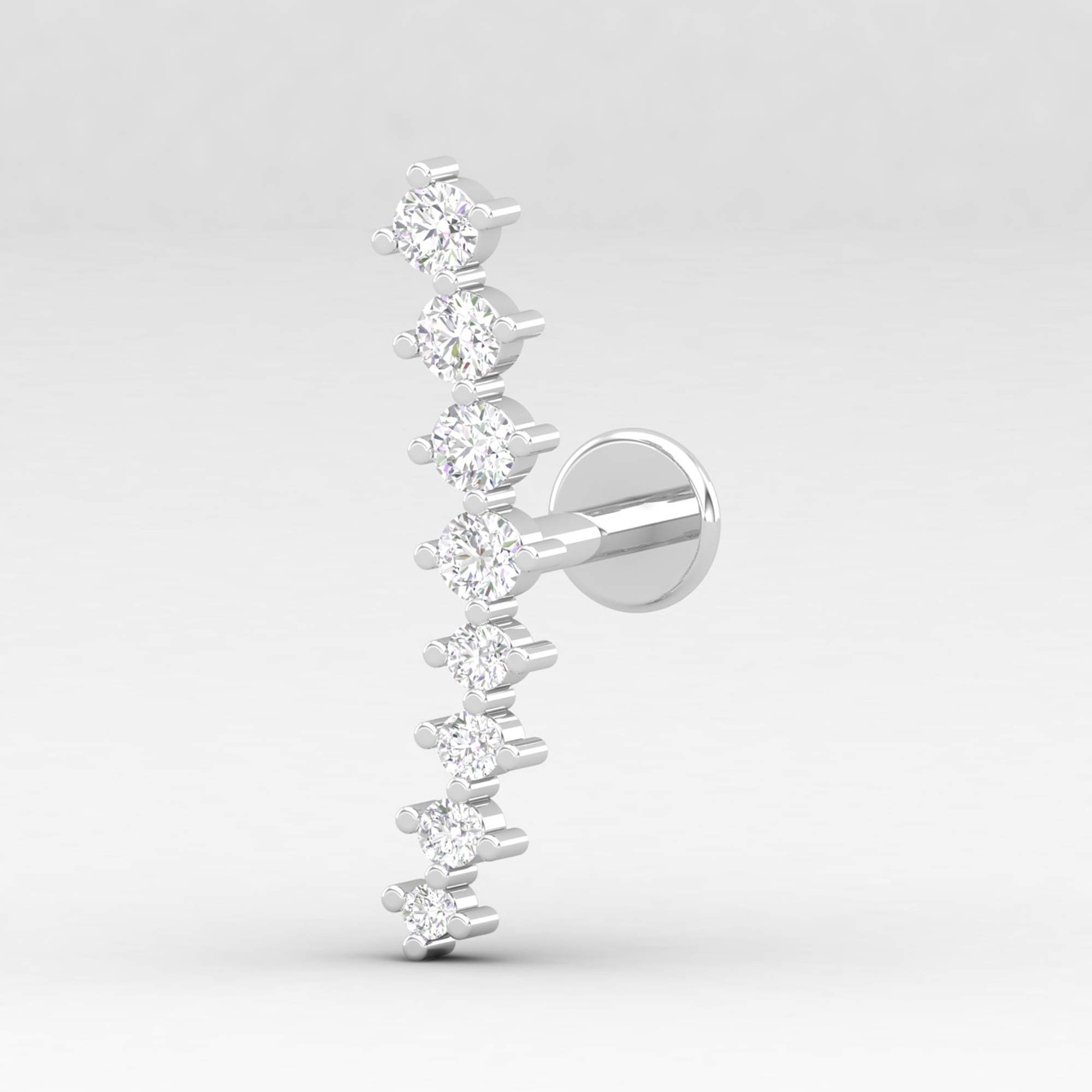 Diamond Ear Climber 14K White Gold Single Piece, 0.20 Carats Graduation Diamond Ear Crawler, Helix Earring for Women