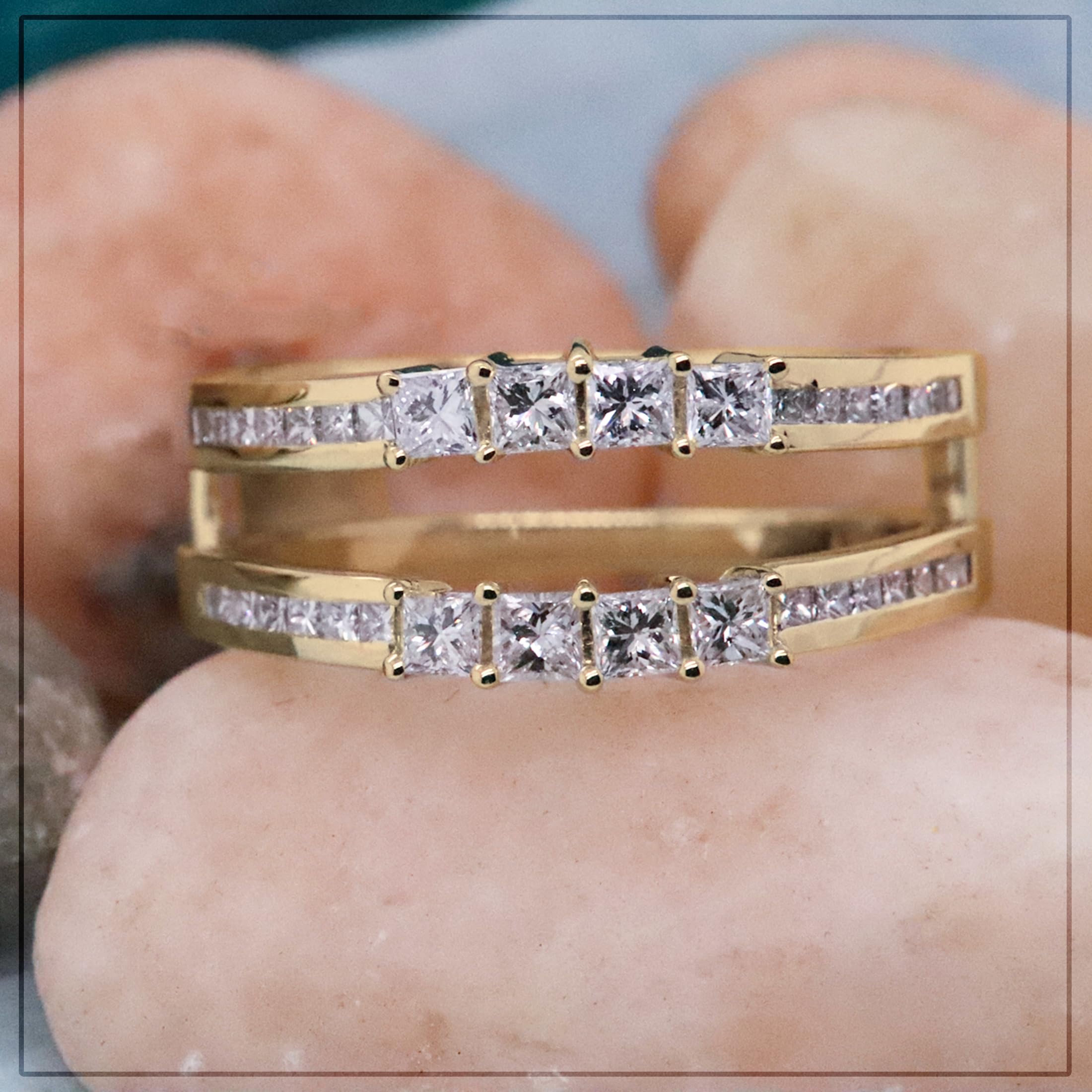Dazzlingrock Collection Princess Diamond Double Guard Wedding Enhancer Ring for Women (0.91 ctw) in 14K Yellow Gold Size 6