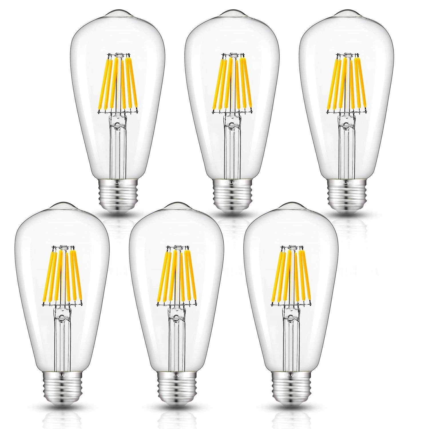 CRLight Dimmable 6W LED Edison Bulb, 60W Equivalent 3000K Soft White, ST64 Vintage Edison Light Bulbs, 600 LM E26 Clear Glass Lightbulbs, Pack of 6