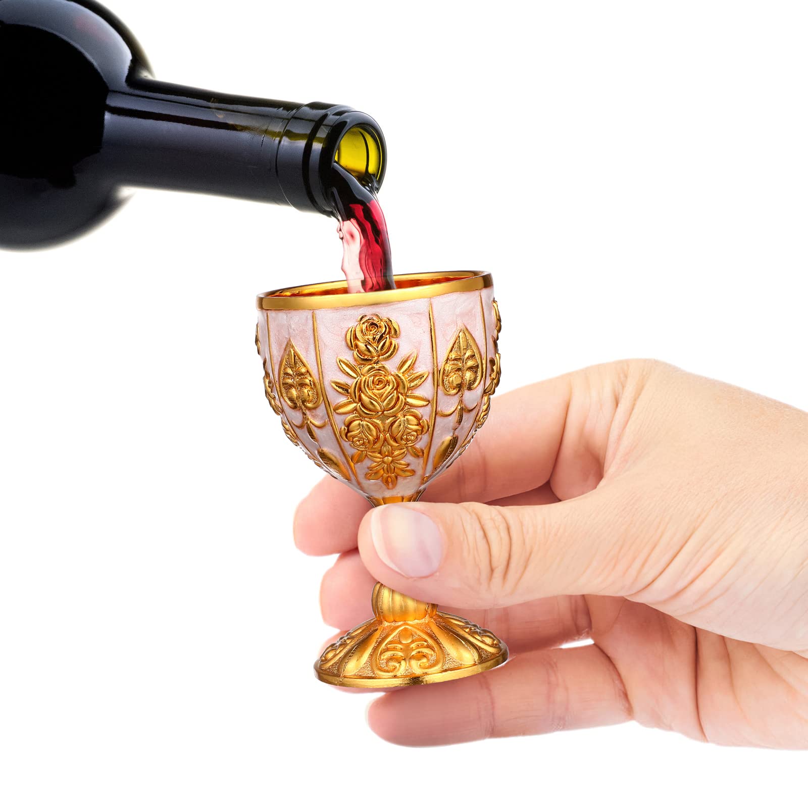 FOMIYES Royal Chalice Cup Vintage Goblet Cup Wine Liqueur Cup Shot Glass Unbreakable Cocktail Cup Worship Buddha and God of Wealth Champagne Goblet Cup for Party