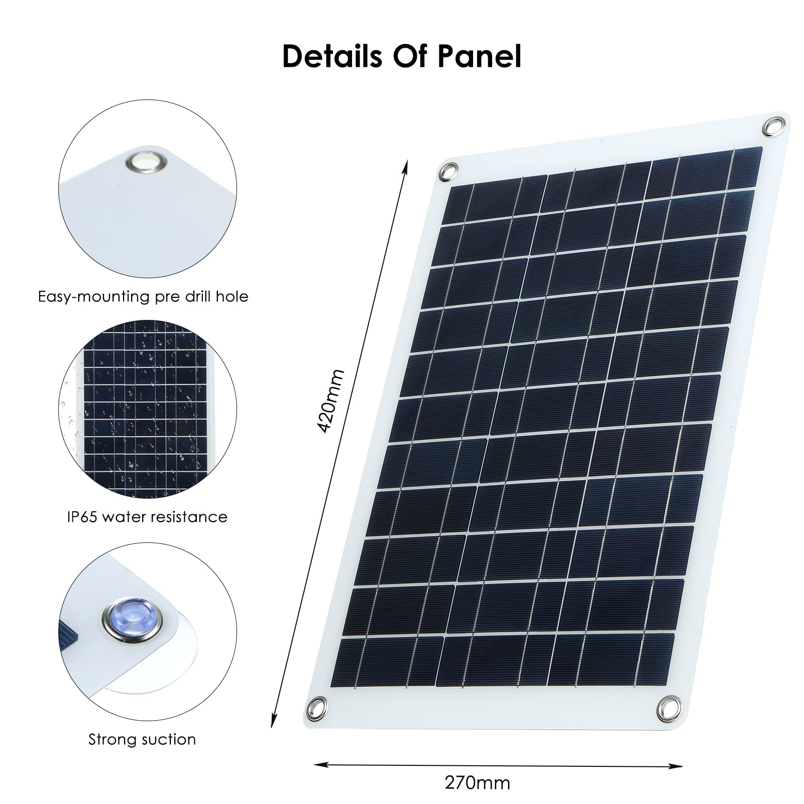 ERYUE 60W D C 5V/18V Flexible Solar Panel Kit, 60W D C 5V/18V Flexible Solar Panel Kit Set IP65 Water Resistance/D C Clip/ 1 * Car C-harger for Home Car Boat Indoor Outdoor Use Portable