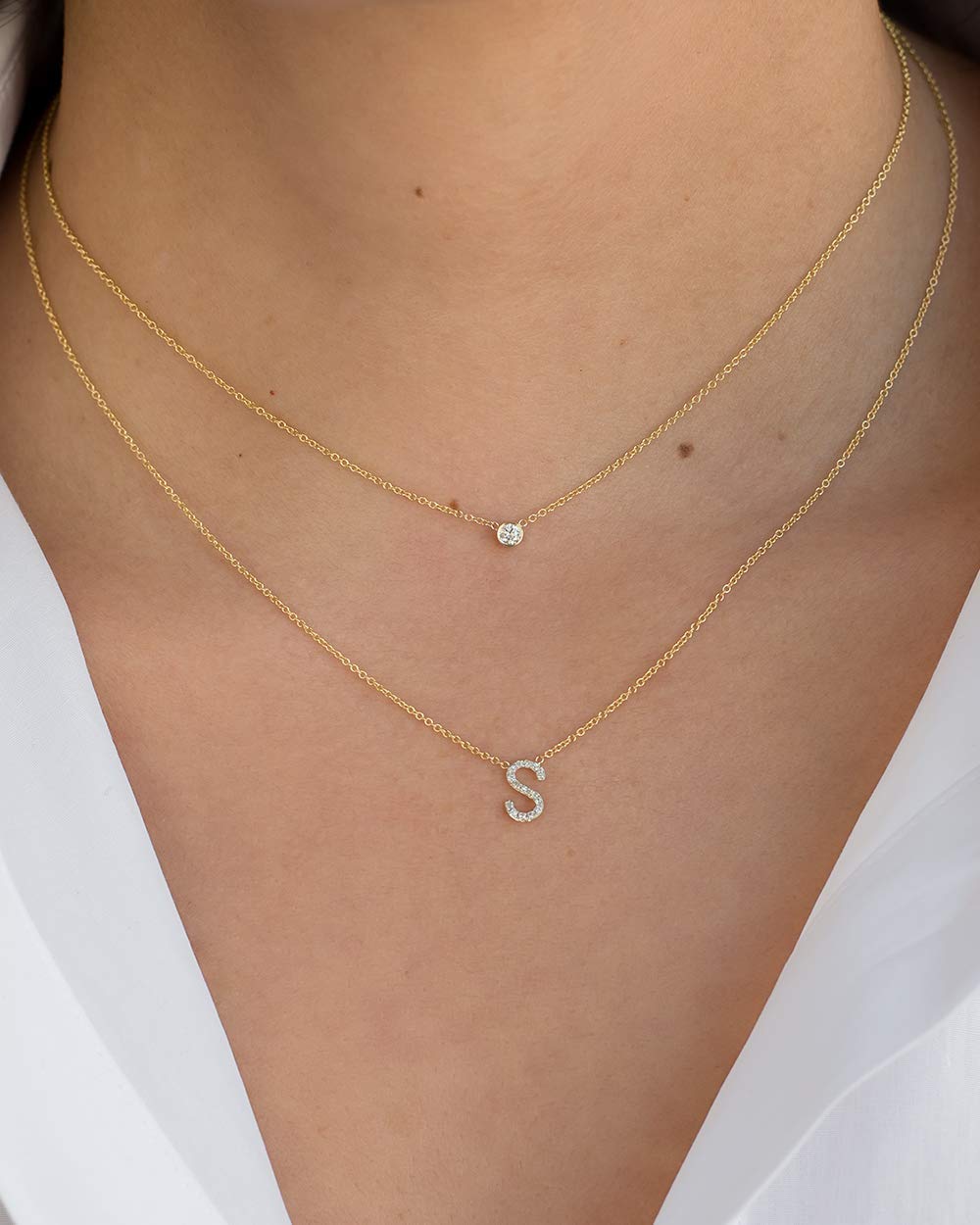 Diamond Initial Necklace, 14K Gold Pave Diamond Letter Necklace, Personalized Diamond Letter Necklace, Stackable, Handmade, Yellow Gold, Rose Gold, White Gold, Zoe Lev Jewelry