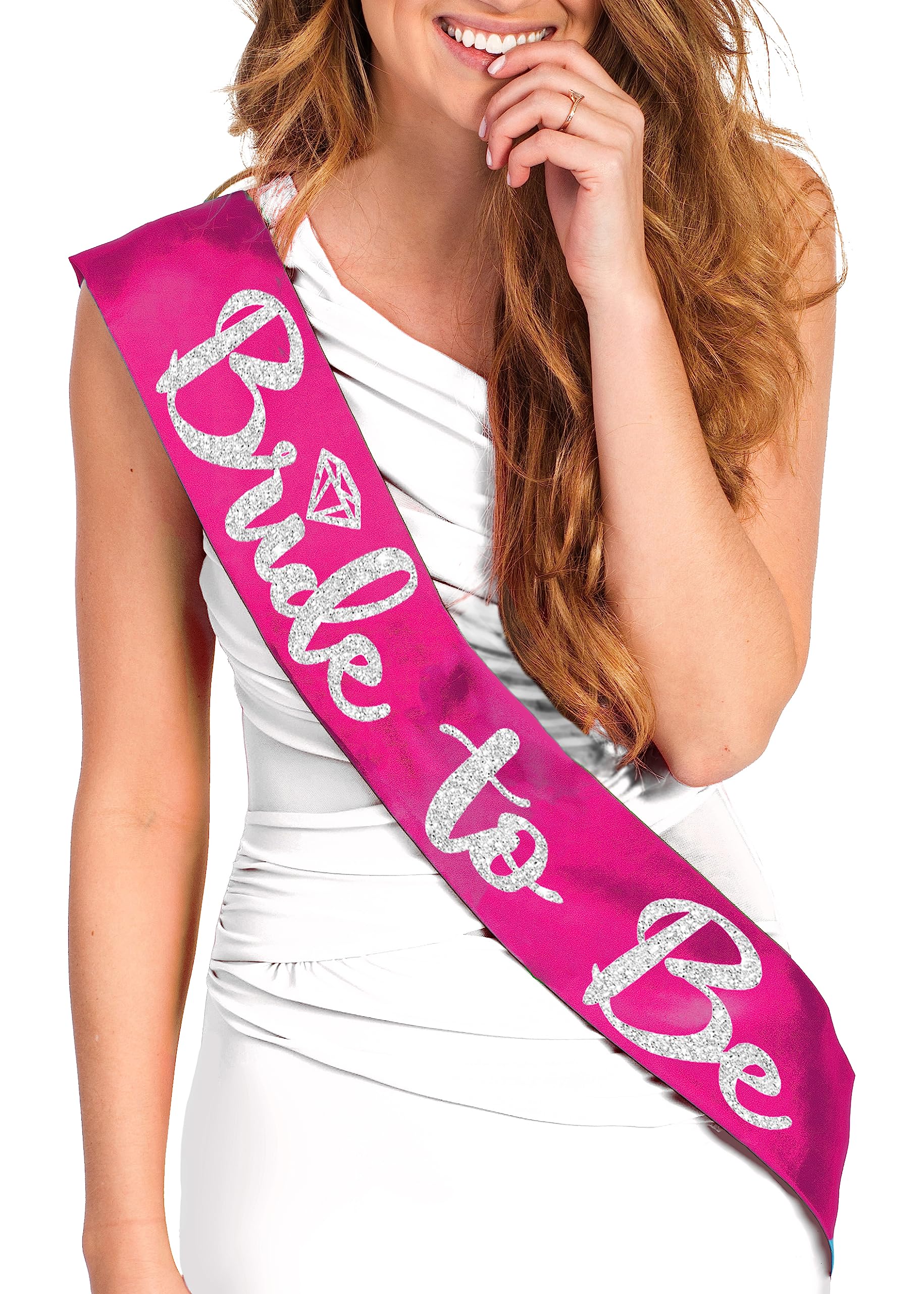 RhinestoneSash Bride Sash Bachelorette Party Pink - Silver Sparkle Diamond Bride To Be Hot Pink PREMIUM BRIDAL GRADE SATIN Sash - Magenta Sash(SlvDiaB2B)