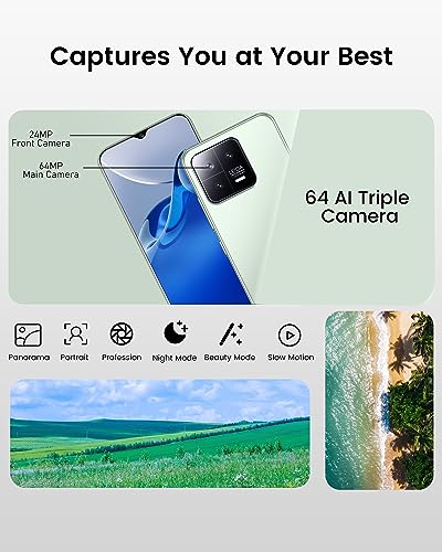 VIQEE M13Pro Unlocked Cell Phone, 6.7" HD Screen Unlocked Phones, 6+256GB Dual SIM Android 13 Smartphone with 256G Memory Card, Fingerprint Lock & Face ID, Long Battery Life (Green)