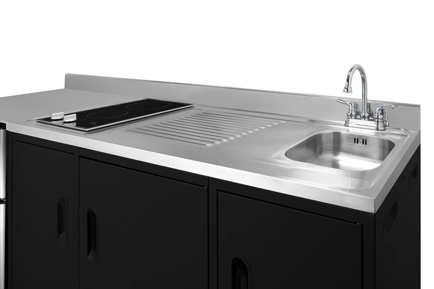 Summit Appliance CK72ADASINKR 72 Wide All-In-One Kitchenette, ADA Compliant, Sink and Faucet, 2-door Refrigerator-freezer, 2-burner Smooth-top Cooktop, Indicator Lights, Storage Compartments,Black
