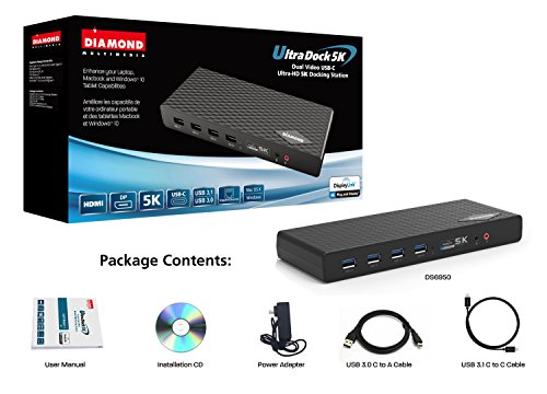 Diamond Multimedia (DS6950) Ultra Dock 5K/4K USB Type-C, Type-A Docking Station and Compatible with Thunderbolt 3 Laptops/Desktop PC’s