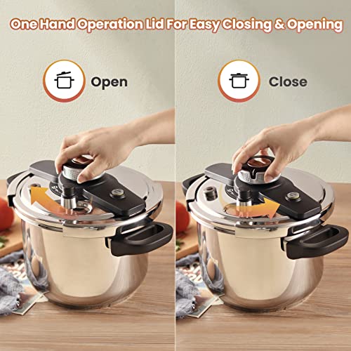 WEHOME Pressure Cooker,6.3-Quart Kitchen Pressure Cooker,Suitable for Induction and Stove-top,304 Stainless Steel Cookware with Easy Opening&Closing Lid,Triple Safety Valve Design (6.3-Quart)