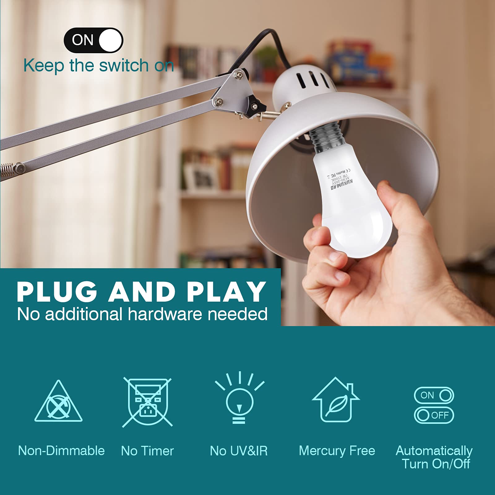 Dusk to Dawn Lights Bulb Sensor Light Bulbs Smart Lighting Lamp 7W (60 Watt) 700lm A19 Automatic On/Off, Indoor/Outdoor E26 LED Bulb Light for Yard Porch Patio Garage Garden (Warm White 2 Pack)