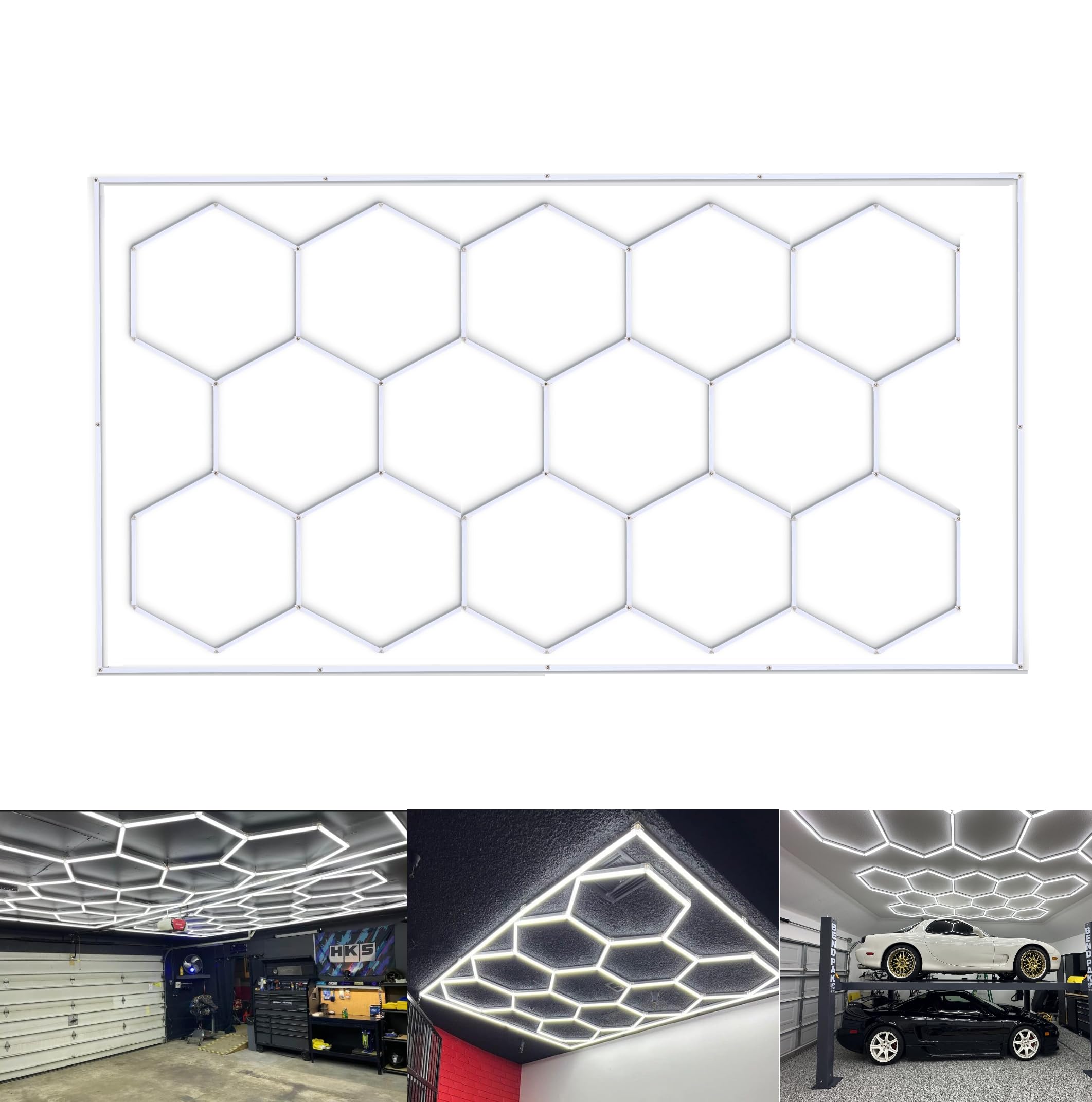 EVMIZE Hexagon LED Lights for Garage, Gym, Warehouse, Auto Car Detailing Shop, Office, Barbershop, Salon Light White 6500k CE Certified Hex Room LEDS Honeycomb Light