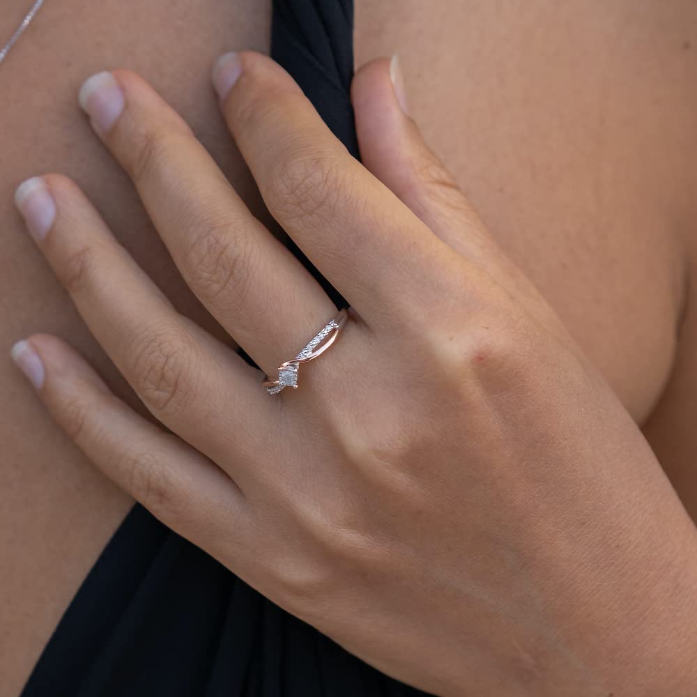 Diamond Promise Ring in Sterling Silver and 10k Rose Gold 1/10 cttw - Size 5