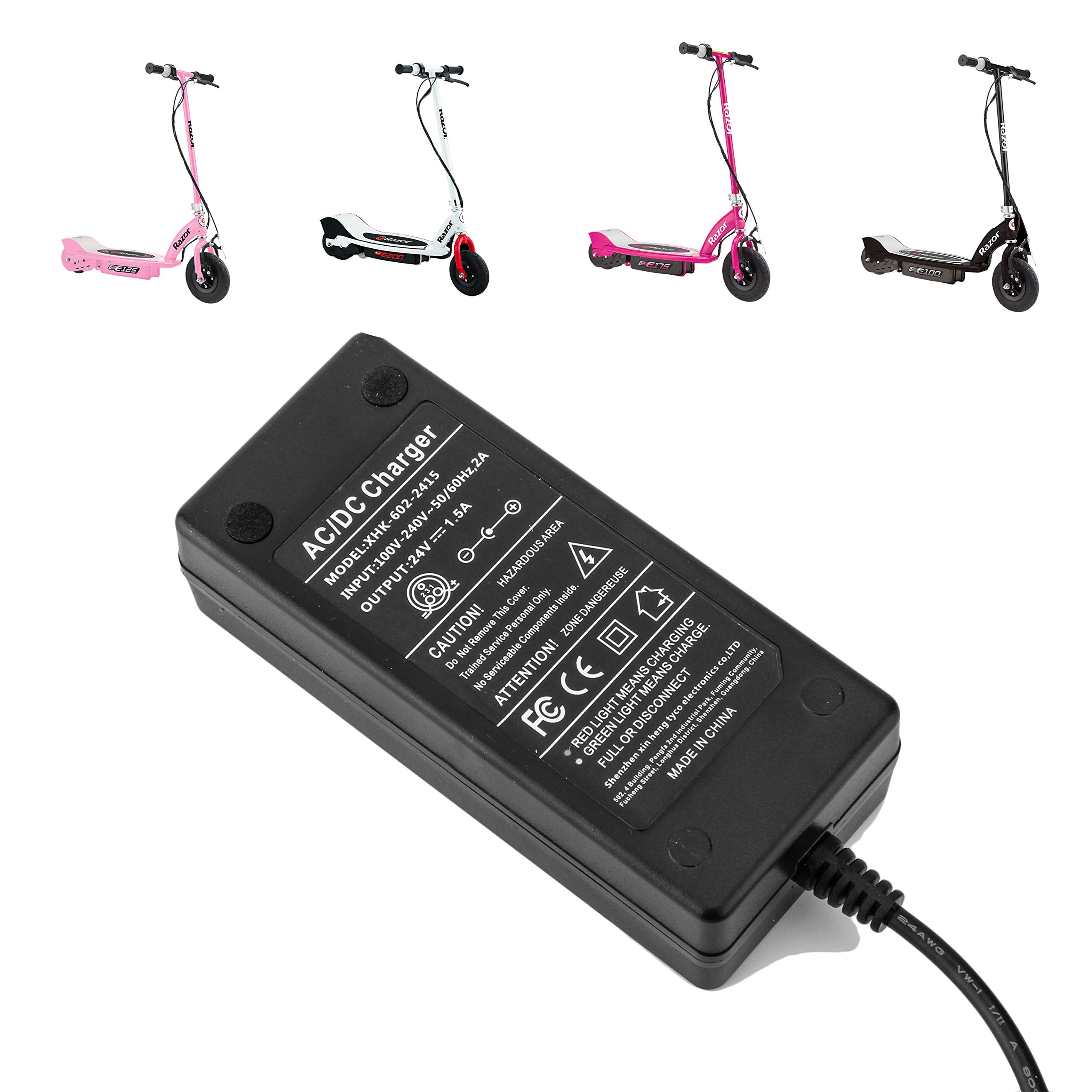 EVAPLUS 36W Electric Scooter Battery Charger for Razor E100 E200 E300 E125 E150 E500 E175 PR200, E225S E325S MX350, Pocket Mod, Sports Mod, and Dirt Quad Standard 3-Prong Inline