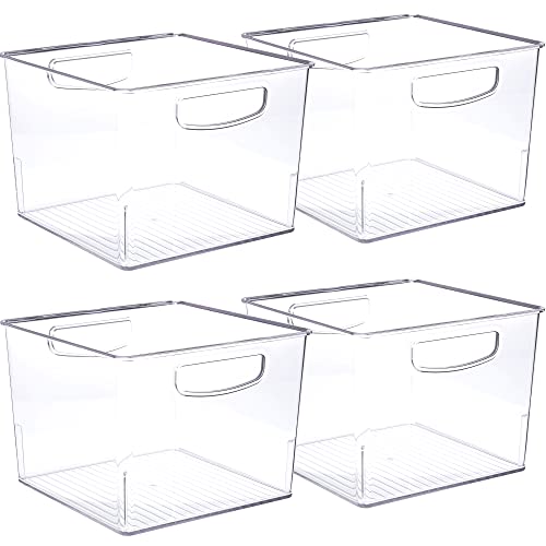 Set Of 4 Clear Organizing Bins, Clear Pantry Storage Organizer Bins Container Refrigerator Organizer, Plastic Storage Bins Cube Bins for Cabinet, Cloest, Cupboard, Home Organization