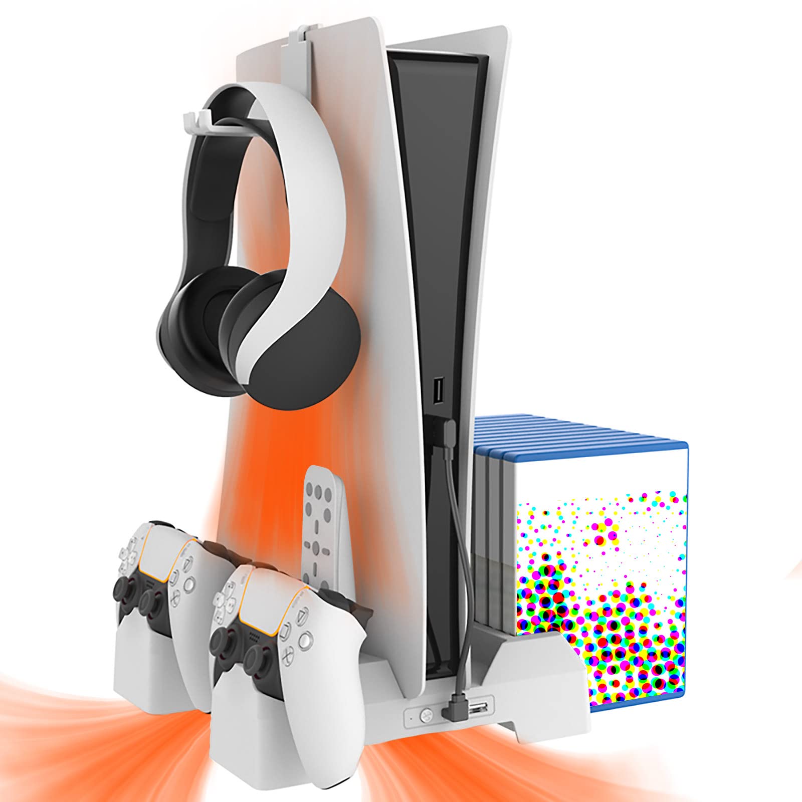 DUORT PS5 Stand ,ps5 Cooling Station with Dual Controller Charger ,15dB Mute Cooling Fan with USB Port for ps5 Console, fits for PS5 Disc & Digital Editions.