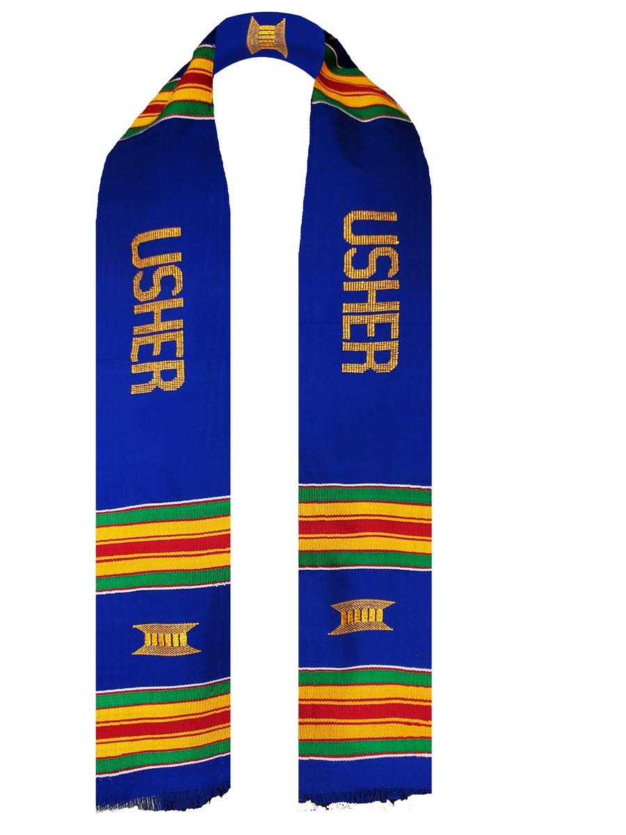 Dupsie's Usher Hand-woven Kente Cloth Stole/Sash. Blue