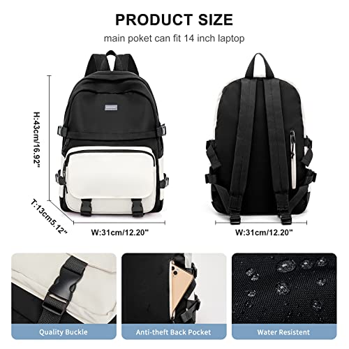 weradar Cute Black Backpack For School Teen Girls,Lightweight Middle School Bookbags,Waterproof Travel Rucksack Casual Daypack,College Backpack For Women