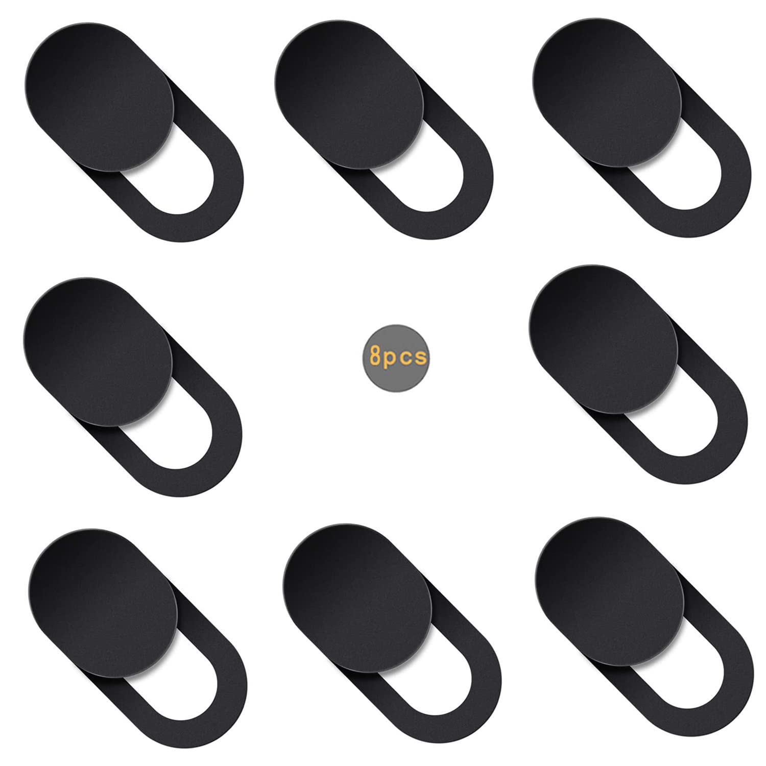 QYHOO Webcam Cover Slide 8 Pcs, 0.025 inch Ultra Thin Phone Computer Camera Privacy Protector Compatible for iPad, iPhone, Smartphone, Tablet, Laptop, PC, Computer, MacBook pro, iMac (8Pcs Black)