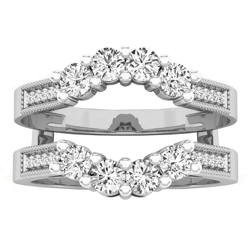 Dazzlingrock Collection 0.85 Carat (Ctw) 10K Round White Diamond Ladies Wedding Double Ring, White Gold, Size 6